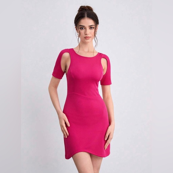 Dresses | Hot Pink Cut Out Ribbed Knit Bodycon Dress | Poshmark